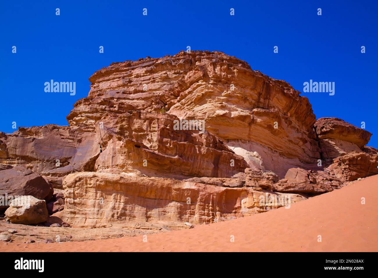 Wadi Rum desert in Jordan. Beautiful red pink sand dunes and rocky ...