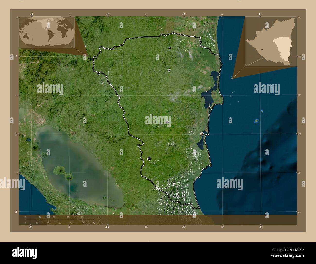 Atlantico Sur, autonomous region of Nicaragua. Low resolution satellite ...