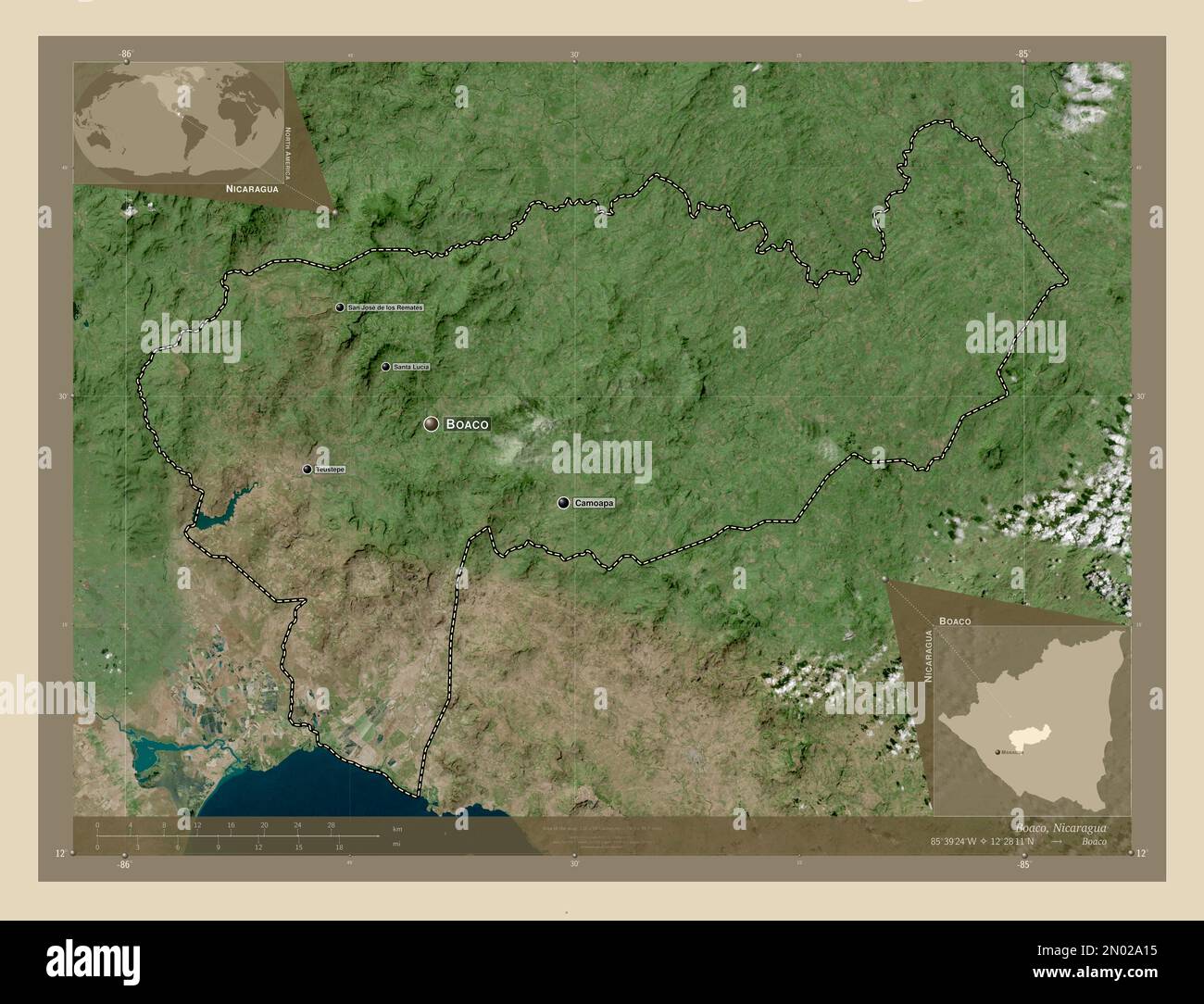 Boaco, department of Nicaragua. High resolution satellite map ...