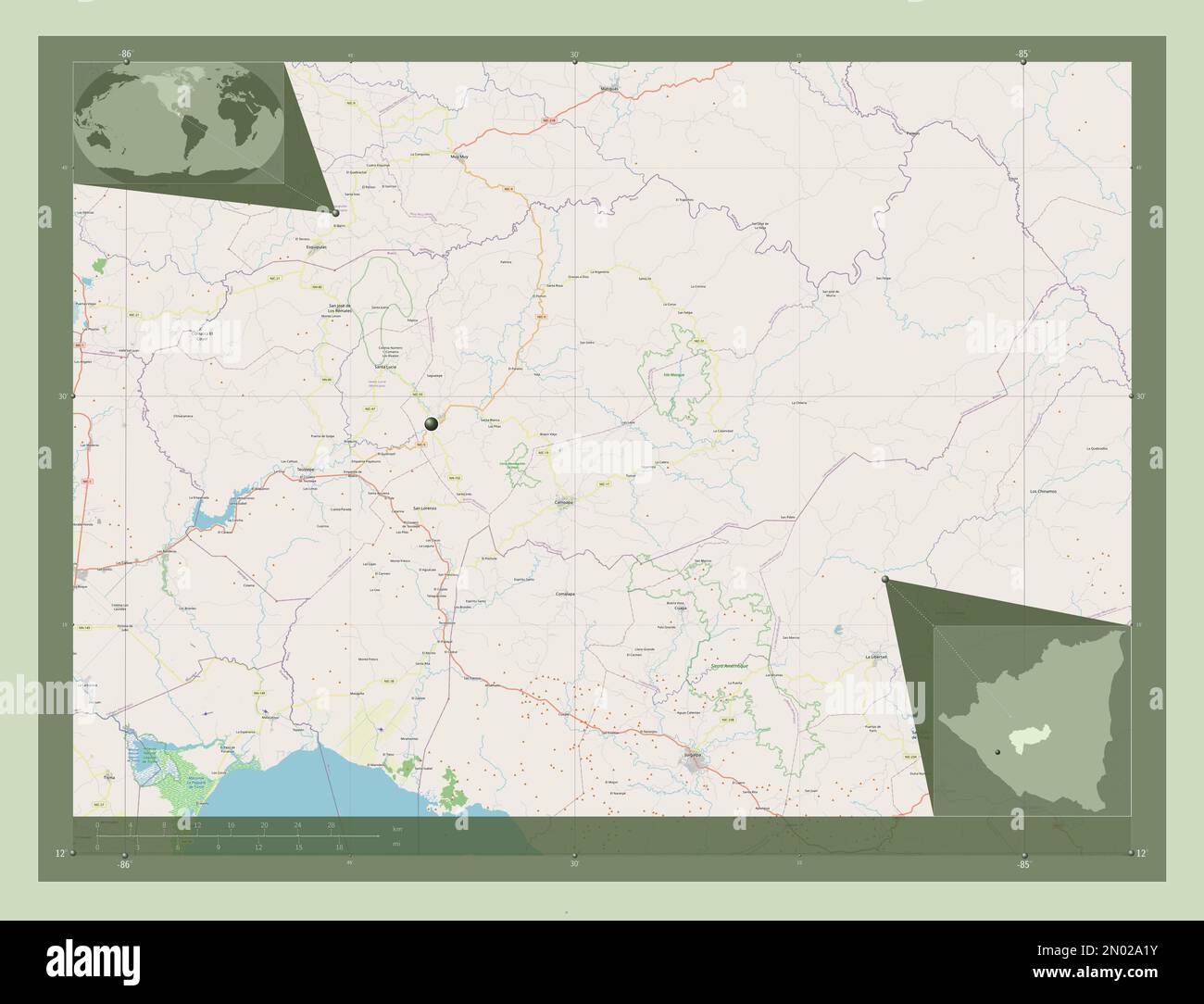 Boaco, department of Nicaragua. Open Street Map. Corner auxiliary ...