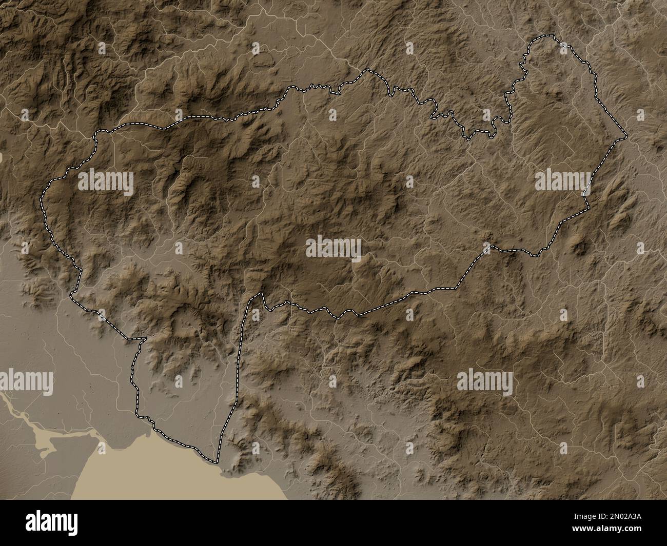 Boaco, department of Nicaragua. Elevation map colored in sepia tones ...