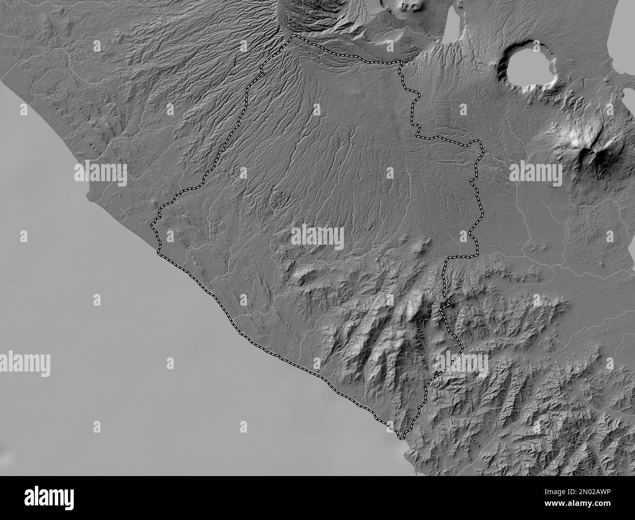 Carazo, department of Nicaragua. Bilevel elevation map with lakes and ...