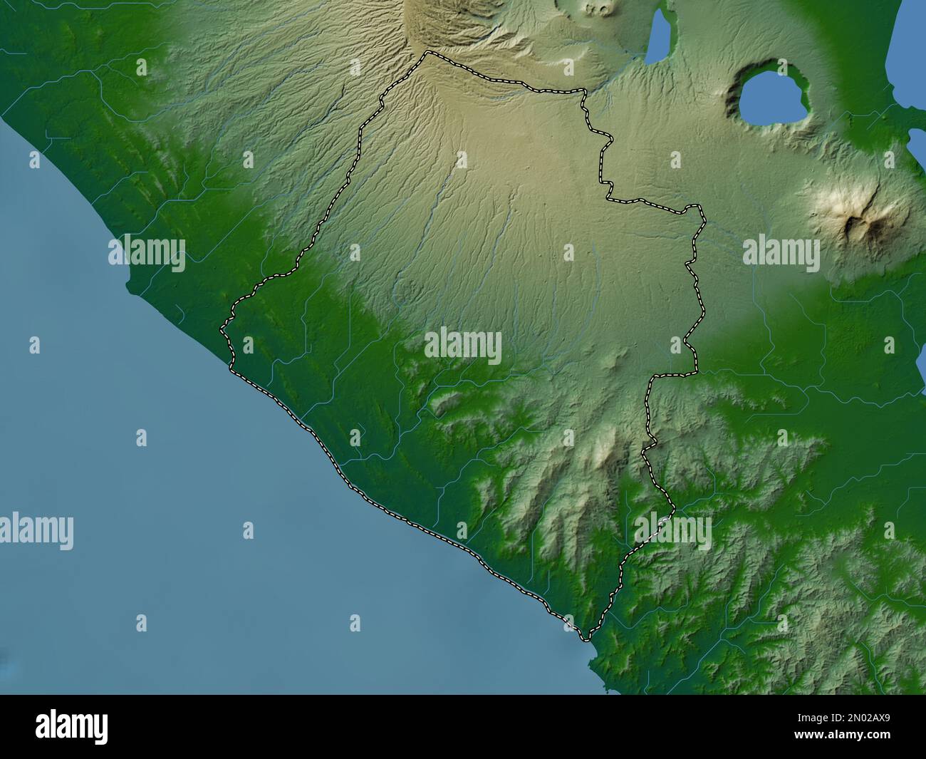 Carazo, department of Nicaragua. Colored elevation map with lakes and ...