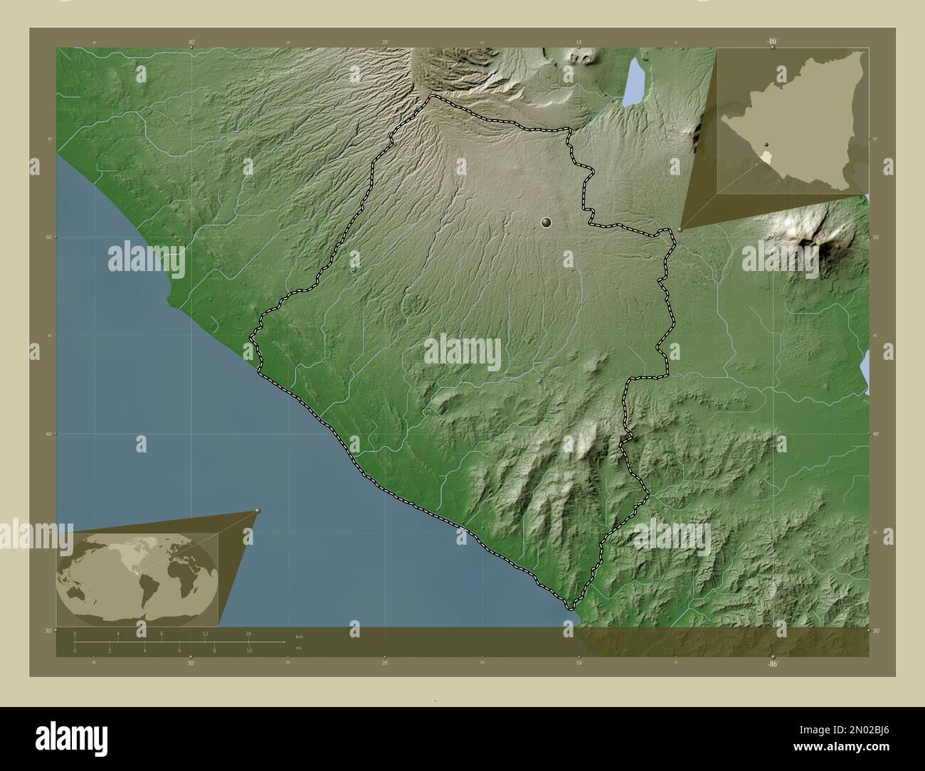 Carazo, department of Nicaragua. Elevation map colored in wiki style ...