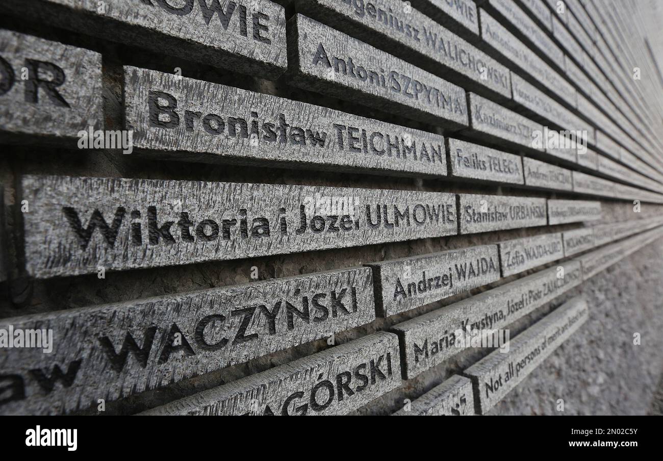 The name of the Wiktoria i Jozef Ulma is seen on the wall commemorating ...