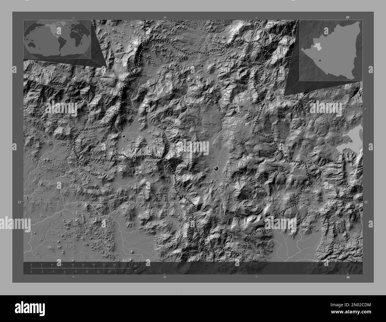 Esteli, department of Nicaragua. Bilevel elevation map with lakes and ...