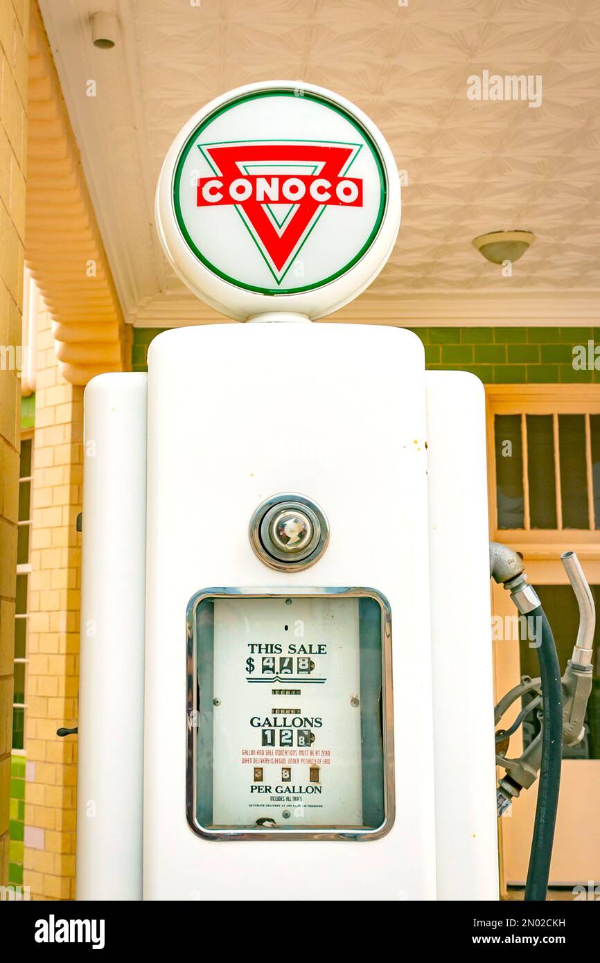vintage conoco gas petrol pump at u drop inn gas station in shamrock ...