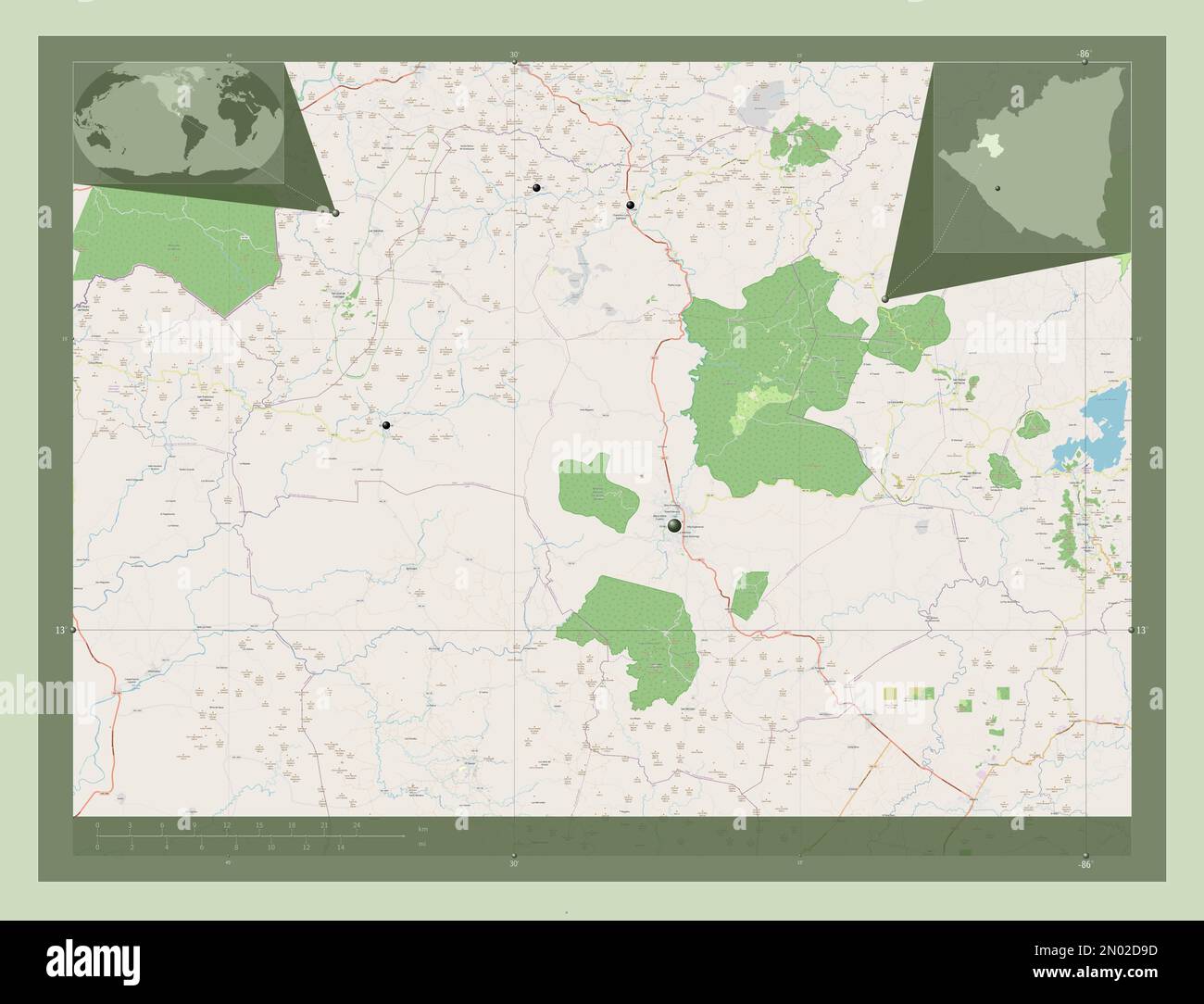 Esteli, department of Nicaragua. Open Street Map. Locations of major ...