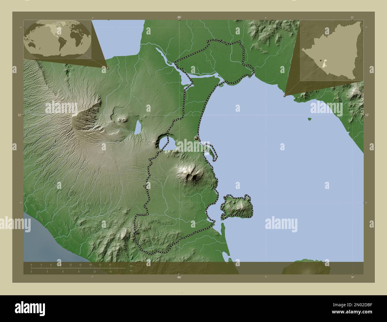 Granada, department of Nicaragua. Elevation map colored in wiki style ...