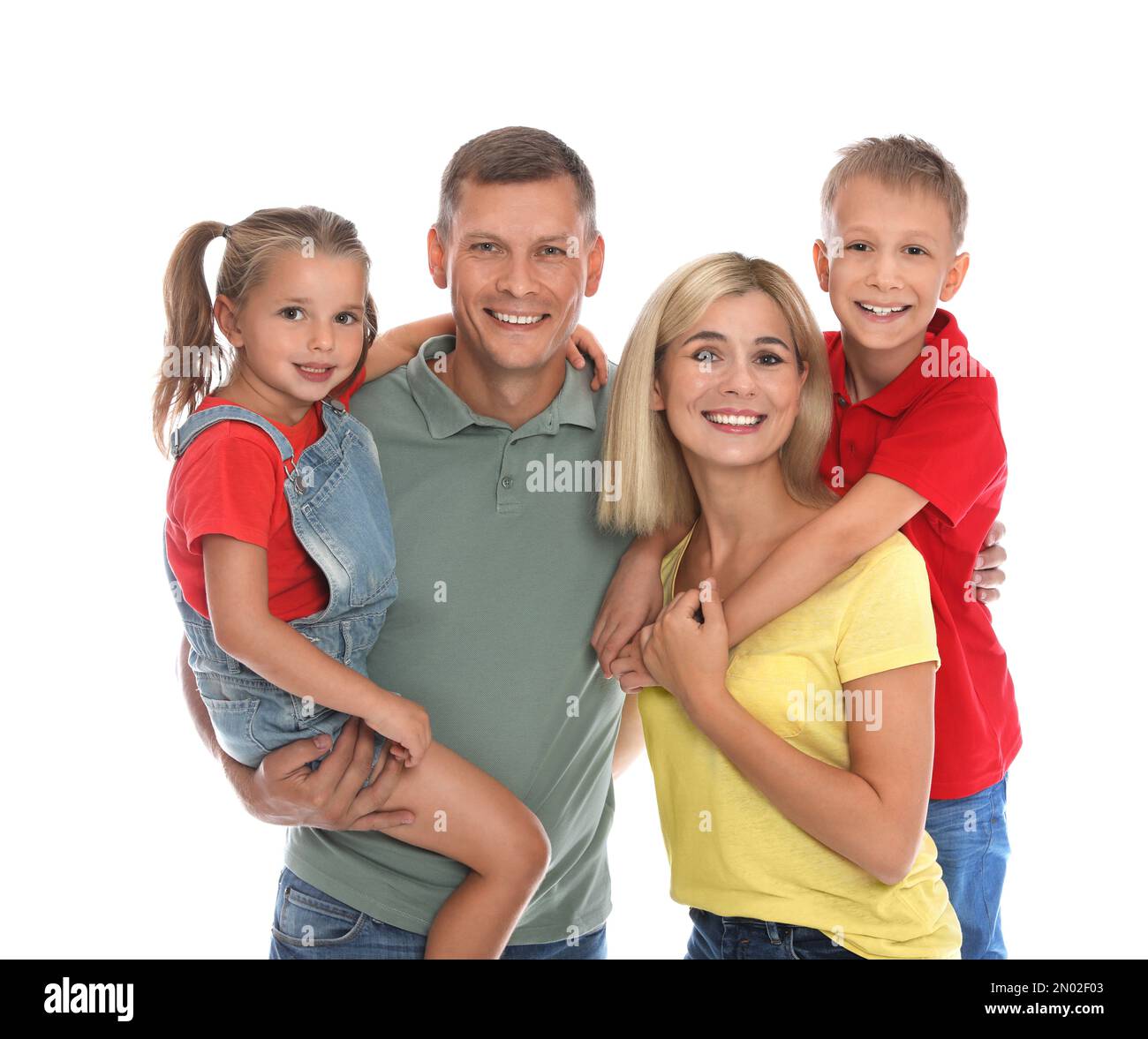 Happy family with children on white background Stock Photo - Alamy
