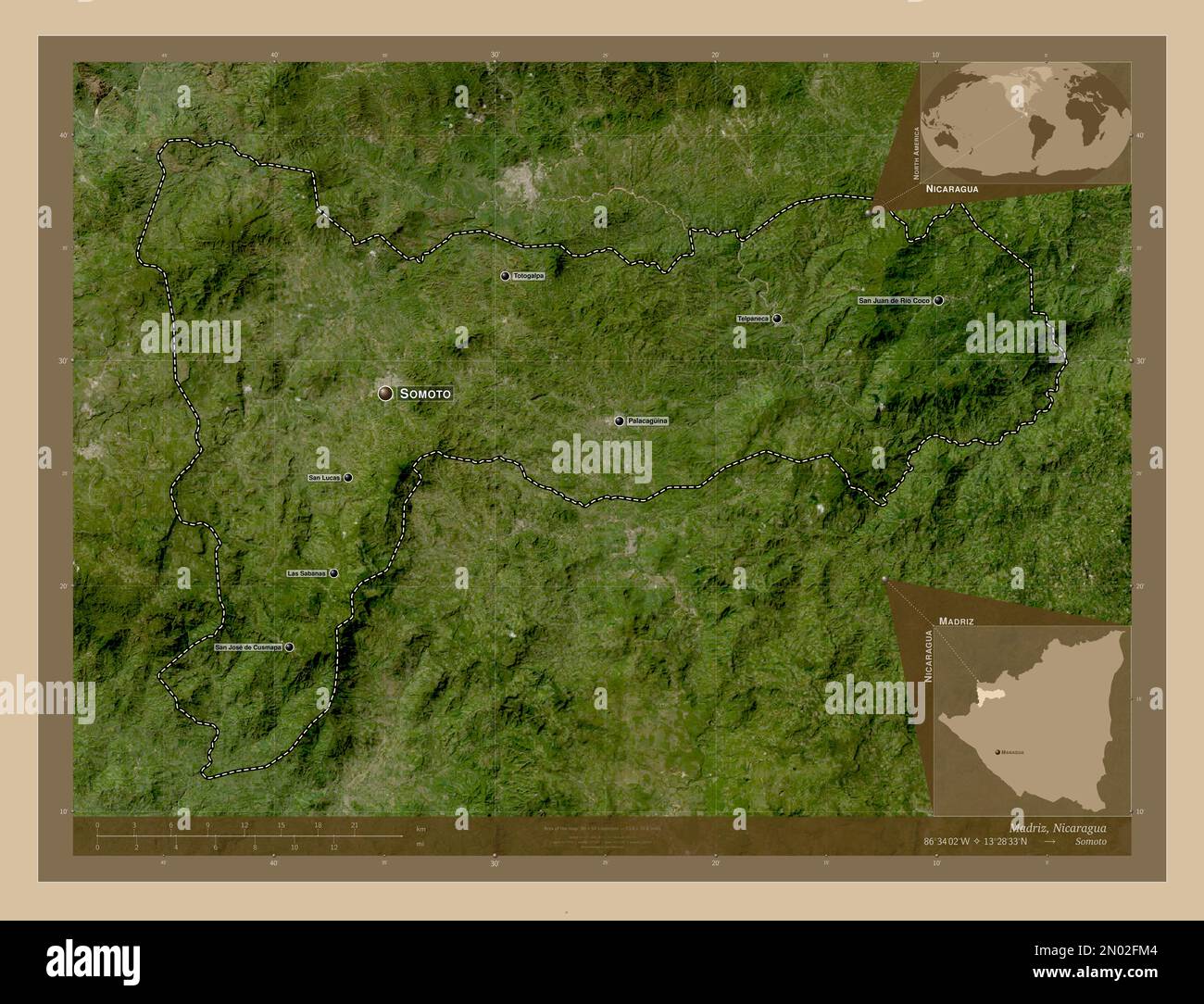 Madriz, department of Nicaragua. Low resolution satellite map ...