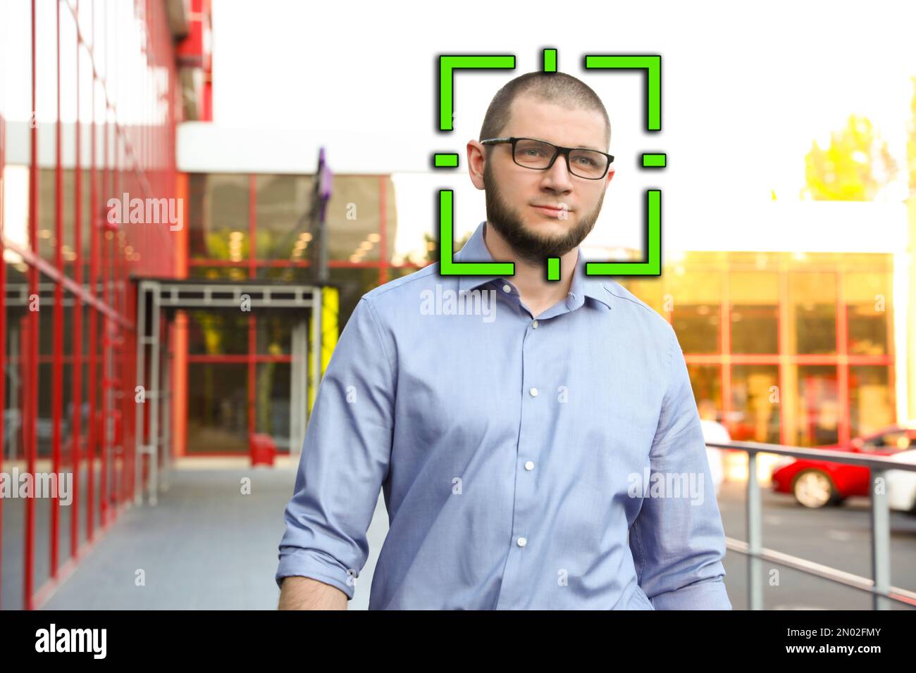 Facial recognition system identifying man on city street Stock Photo ...
