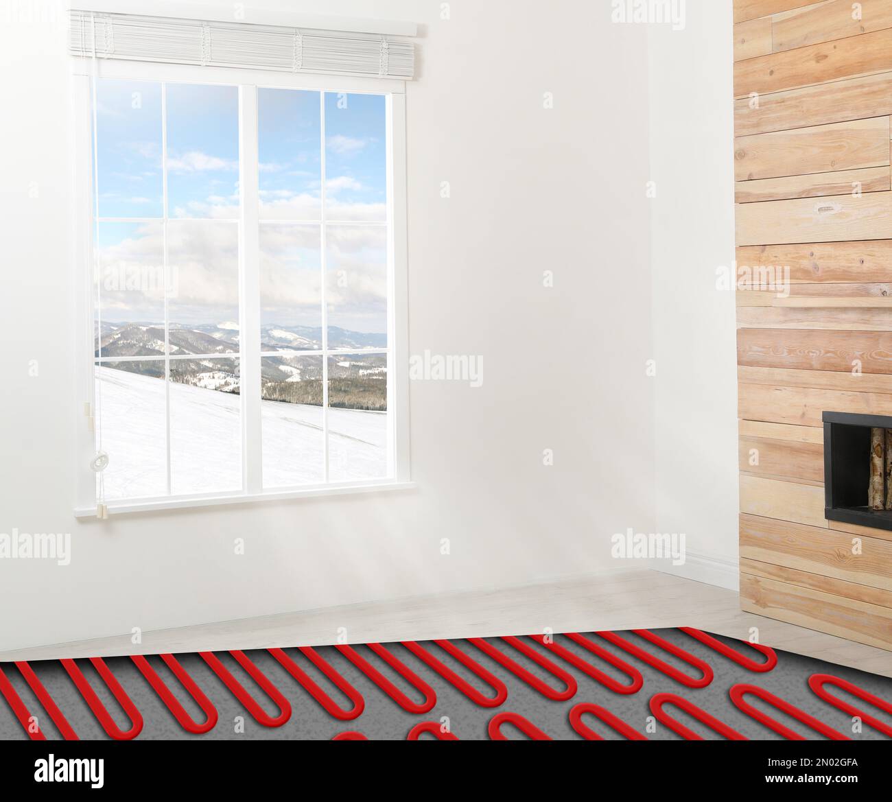 Cold season comfort. Room with installed underfloor heating system ...
