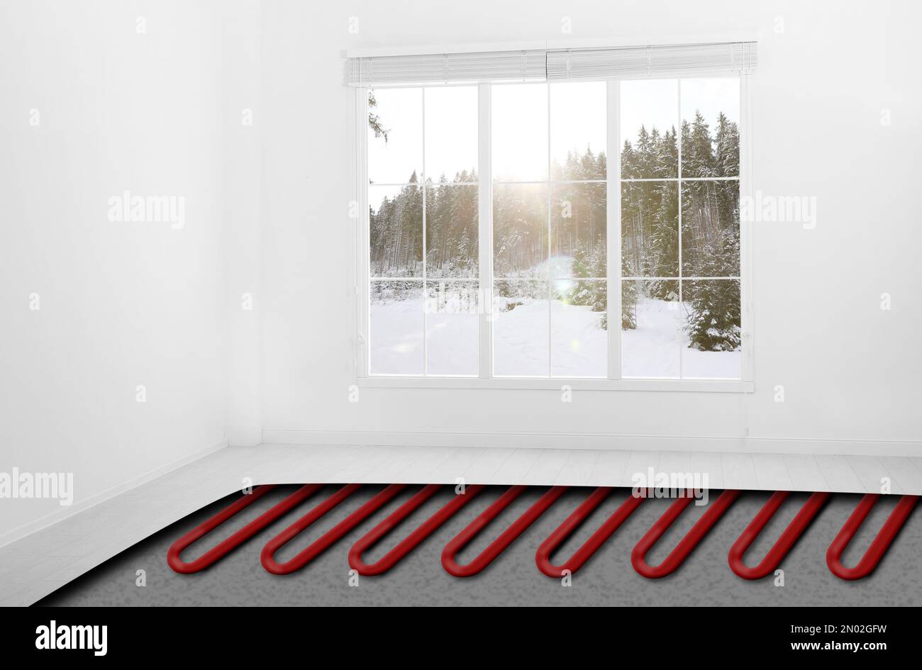 Cold season comfort. Room with installed underfloor heating system ...