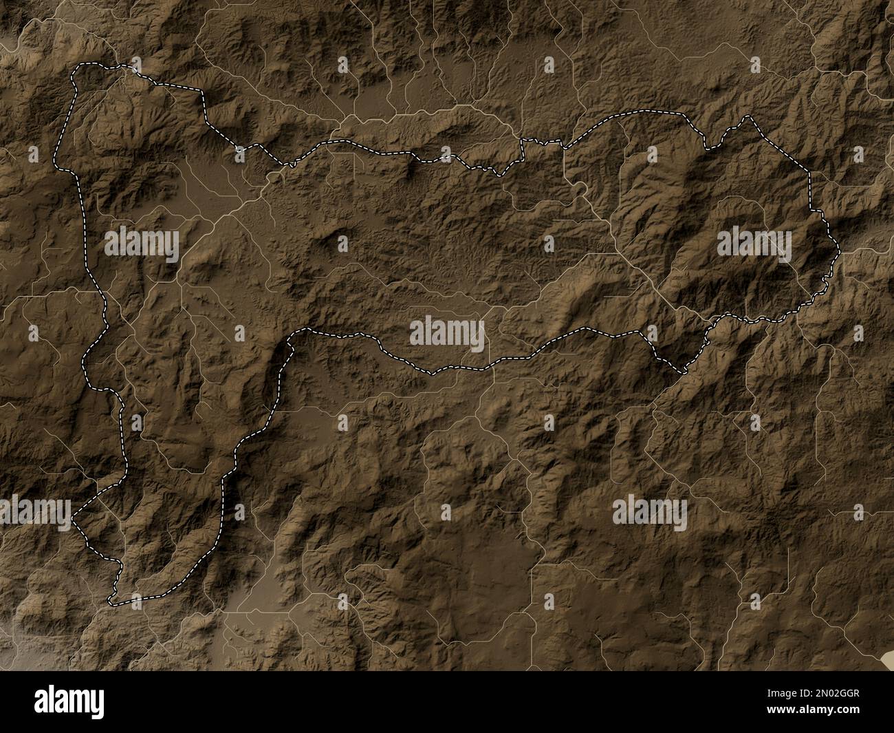 Madriz, department of Nicaragua. Elevation map colored in sepia tones ...