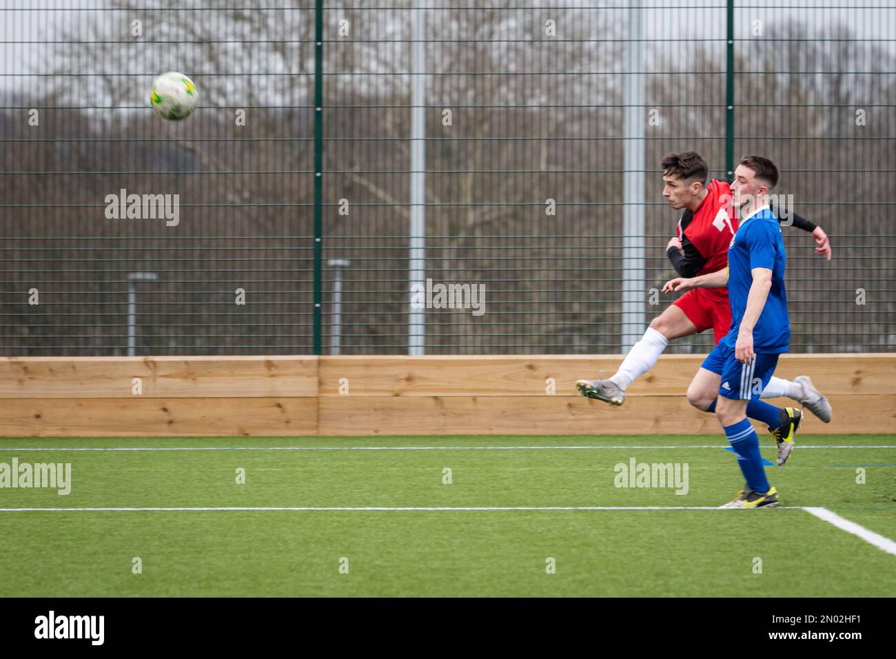 Leeds, UK. 4th February 2022. Amateur footballers playing football ...