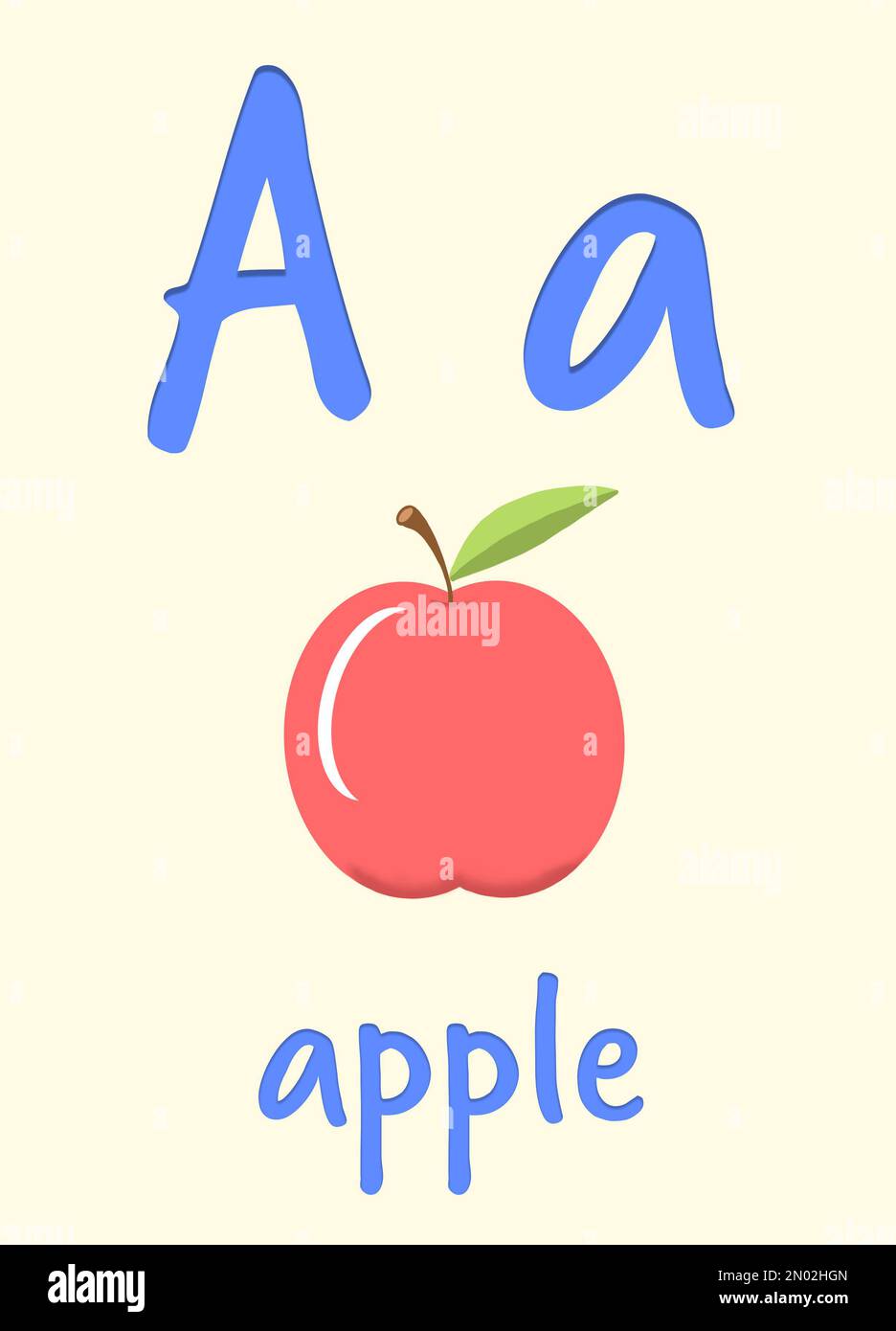 Learning English alphabet. Card with letter A and apple, illustration ...