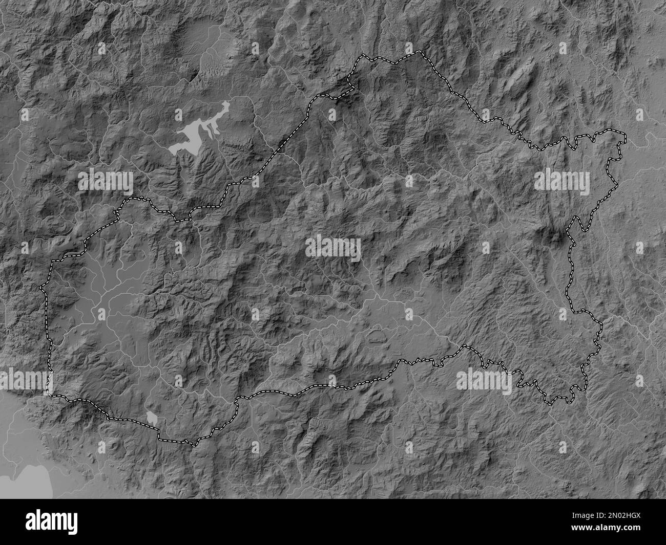 Matagalpa, department of Nicaragua. Grayscale elevation map with lakes ...