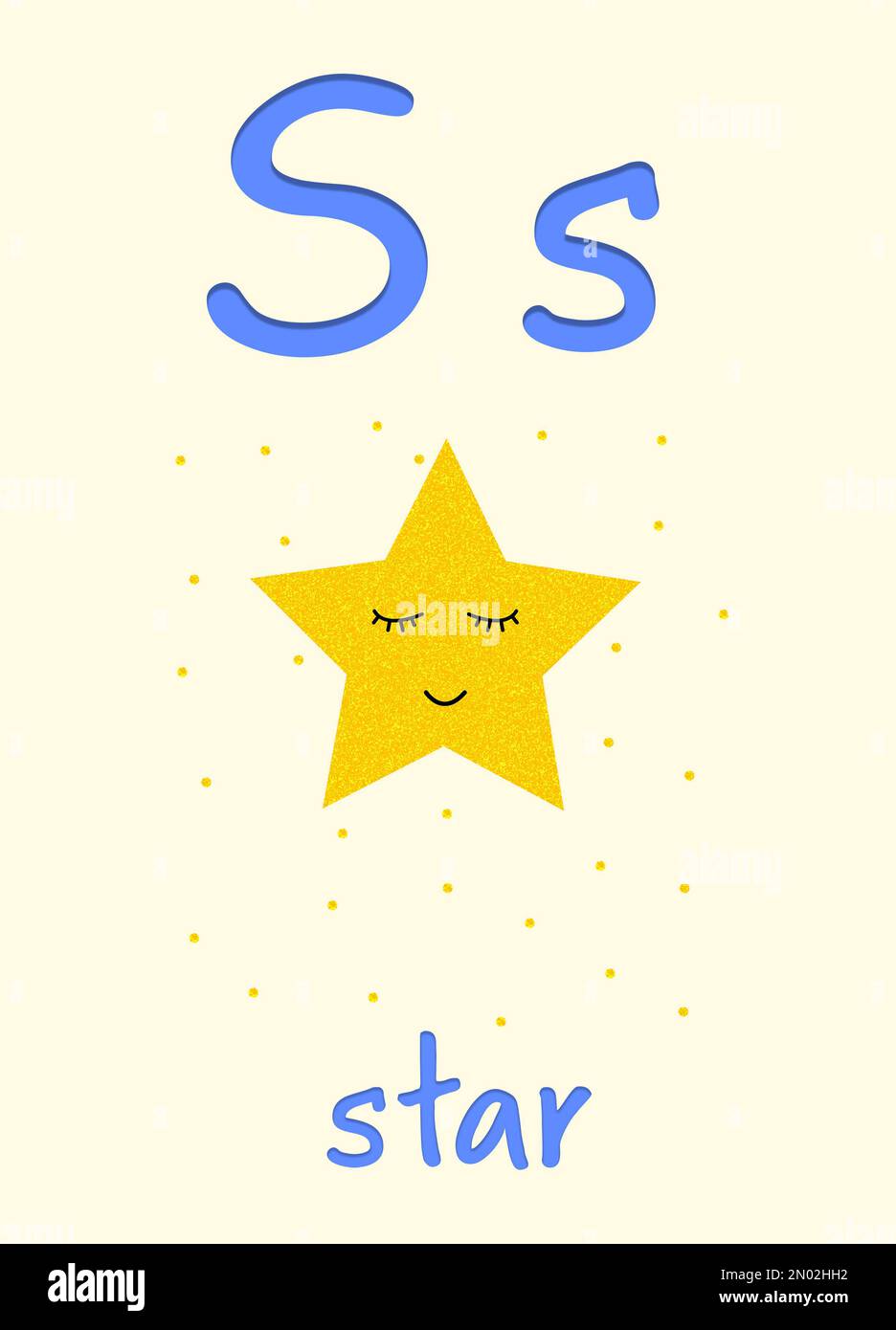 Learning English alphabet. Card with letter S and star, illustration ...