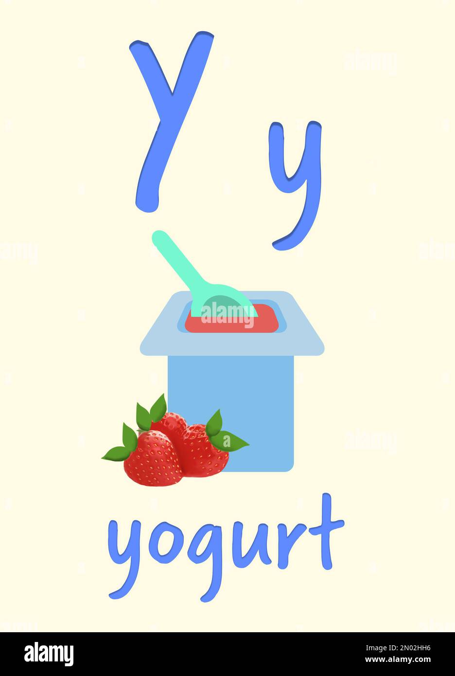 Learning English alphabet. Card with letter Y and yogurt, illustration ...