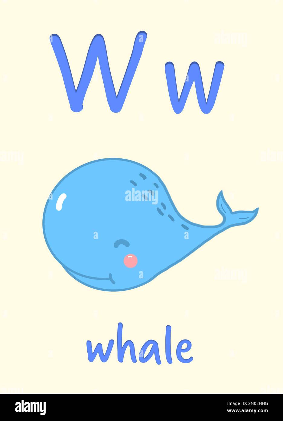 Learning English alphabet. Card with letter W and whale, illustration ...