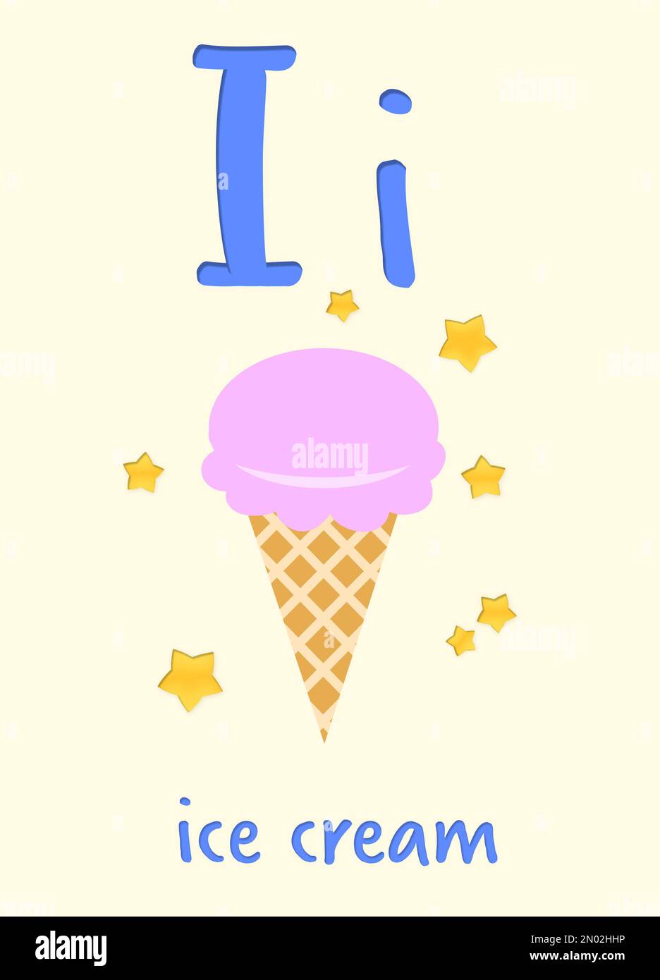 Learning English alphabet. Card with letter I and ice cream ...