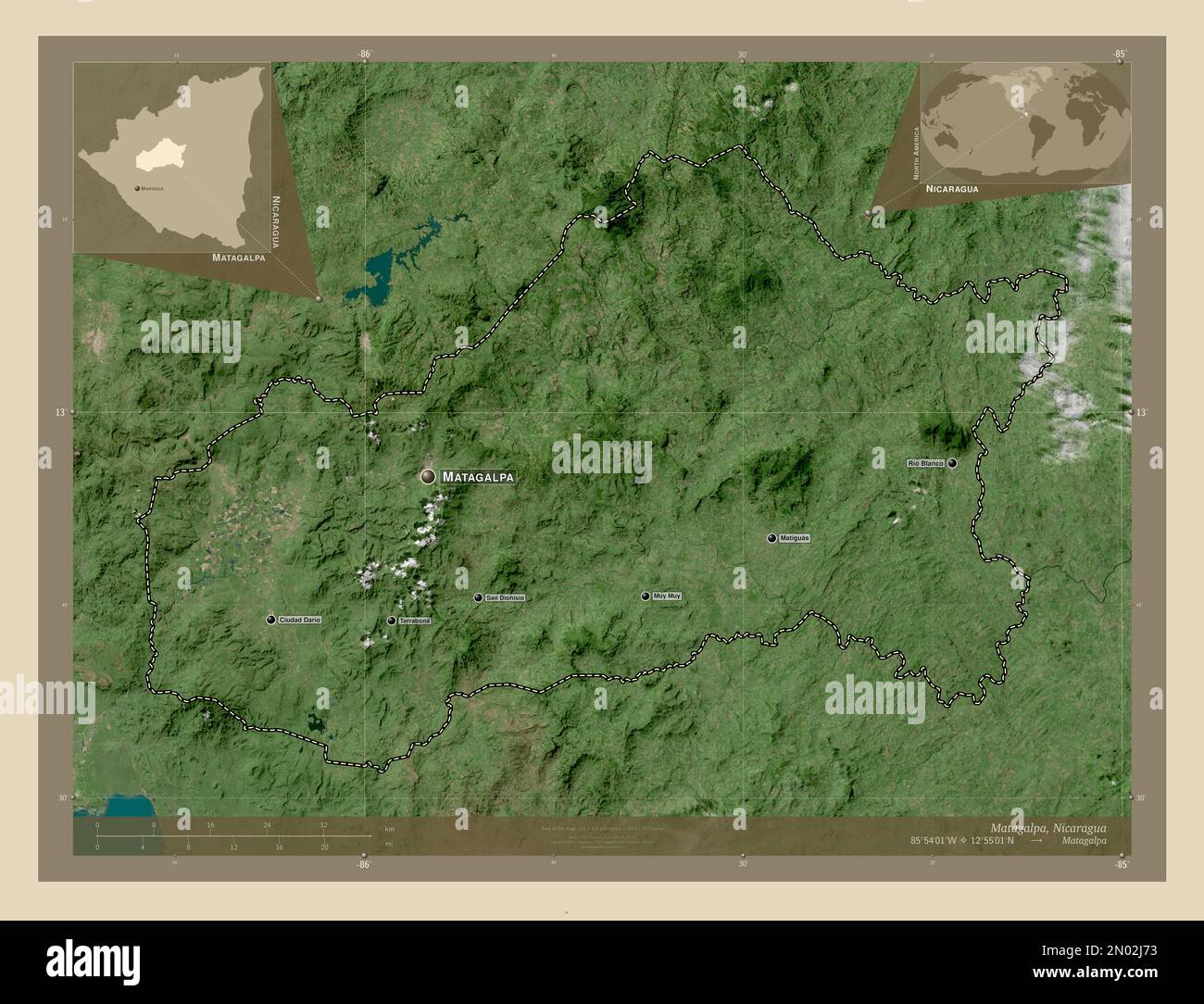 Matagalpa, department of Nicaragua. High resolution satellite map ...