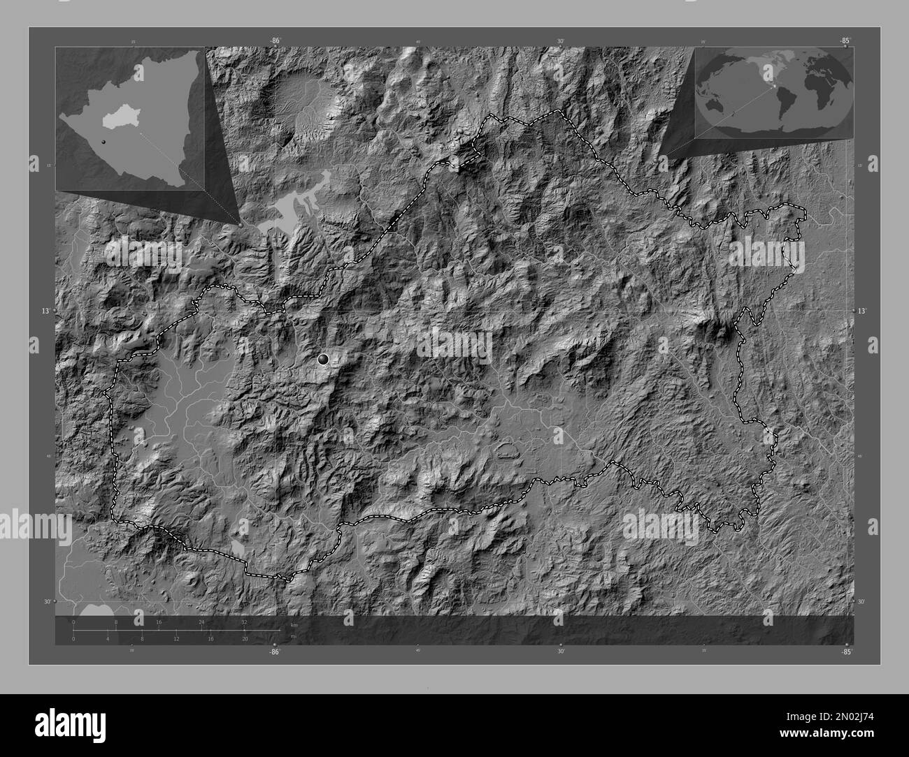 Matagalpa, department of Nicaragua. Bilevel elevation map with lakes ...