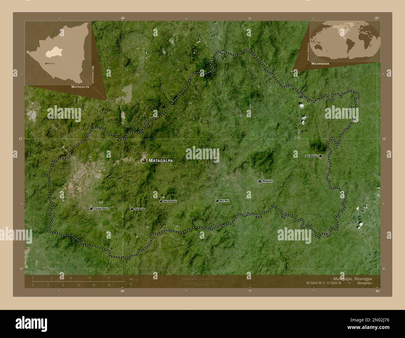 Matagalpa, department of Nicaragua. Low resolution satellite map ...