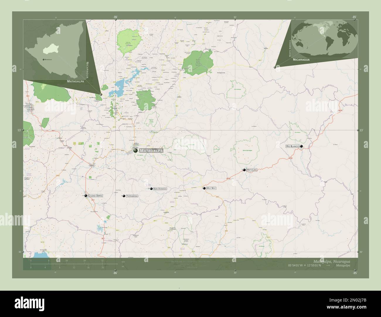 Matagalpa, department of Nicaragua. Open Street Map. Locations and ...