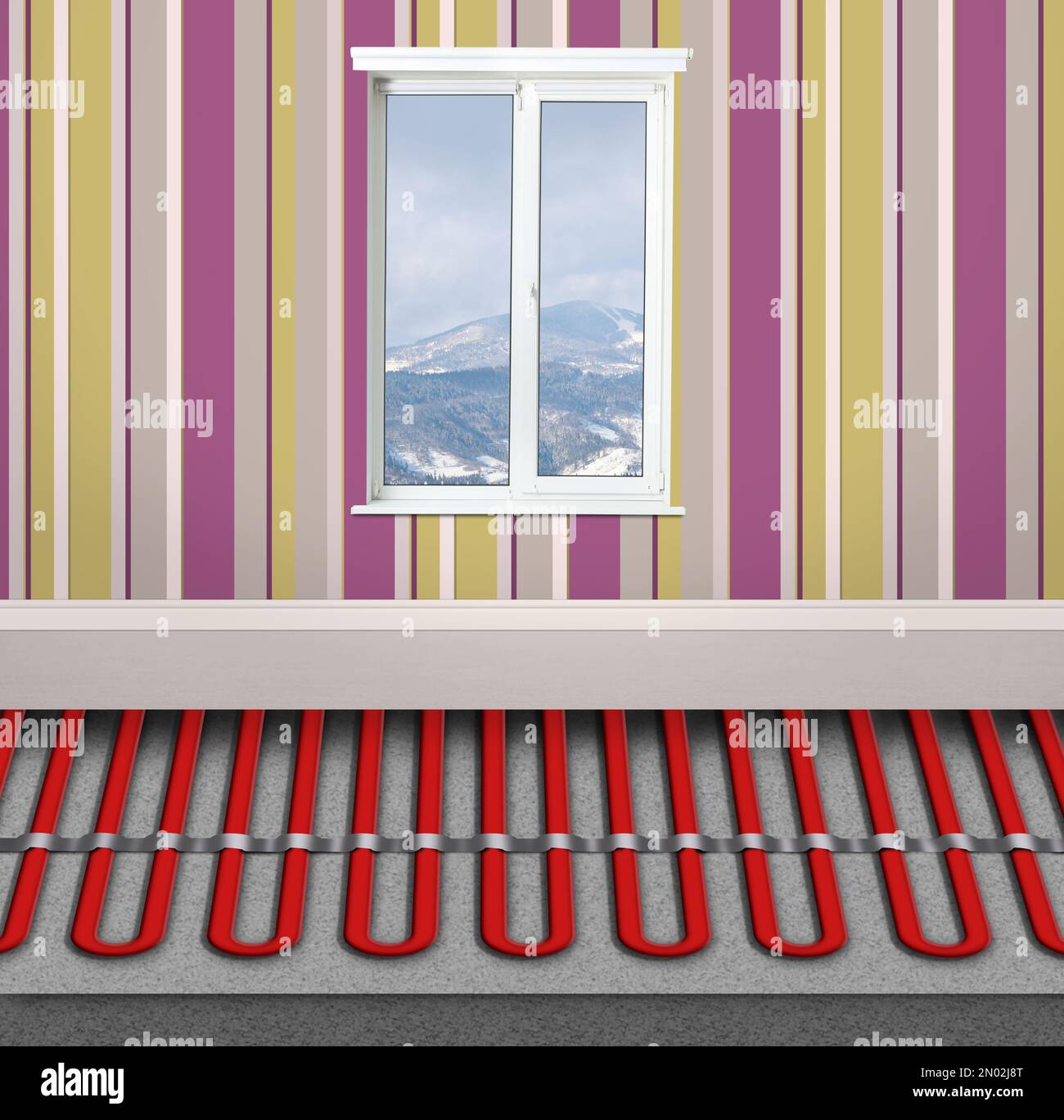 Cold season comfort. Room with installed underfloor heating system ...