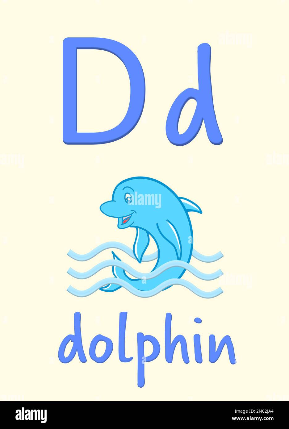 Learning English alphabet. Card with letter D and dolphin, illustration ...