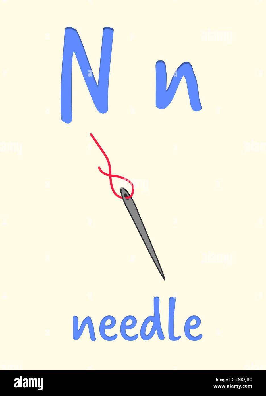 Learning English alphabet. Card with letter N and needle, illustration ...