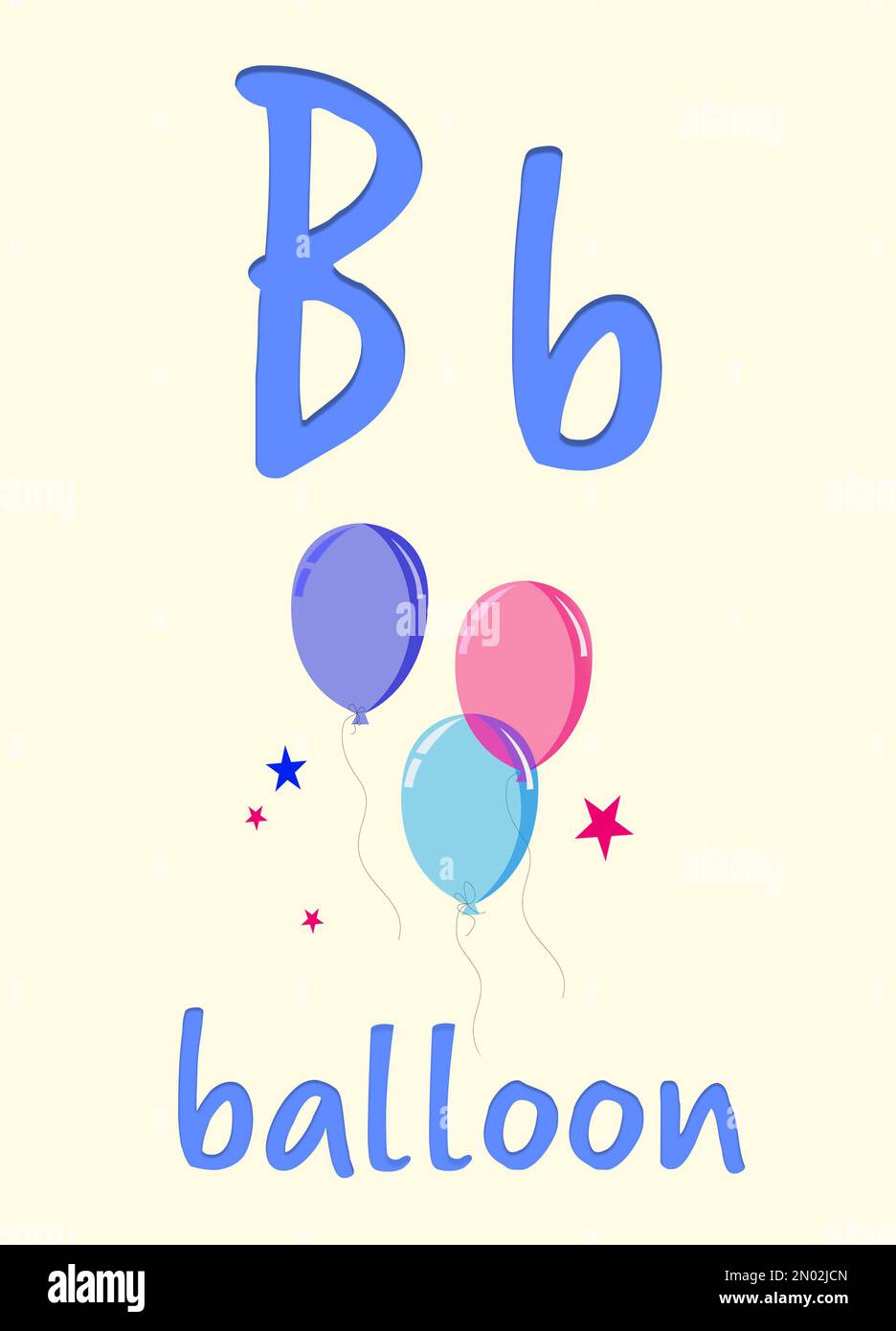 Learning English alphabet. Card with letter B and balloons ...
