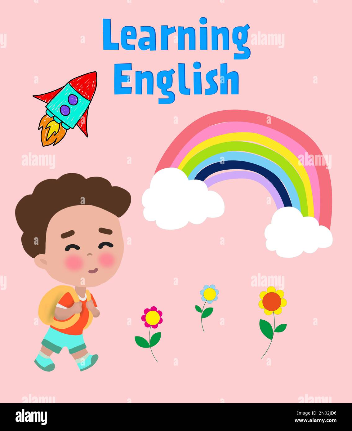 English for kids. Bright cover illustration, educational application ...