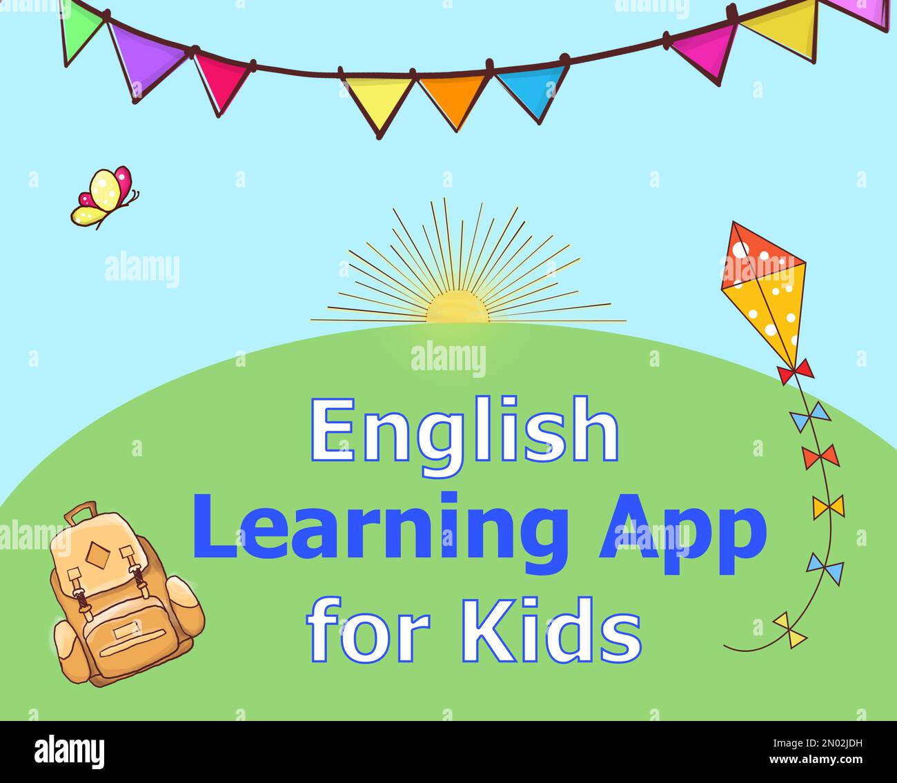 English for kids. Bright cover illustration, educational application ...
