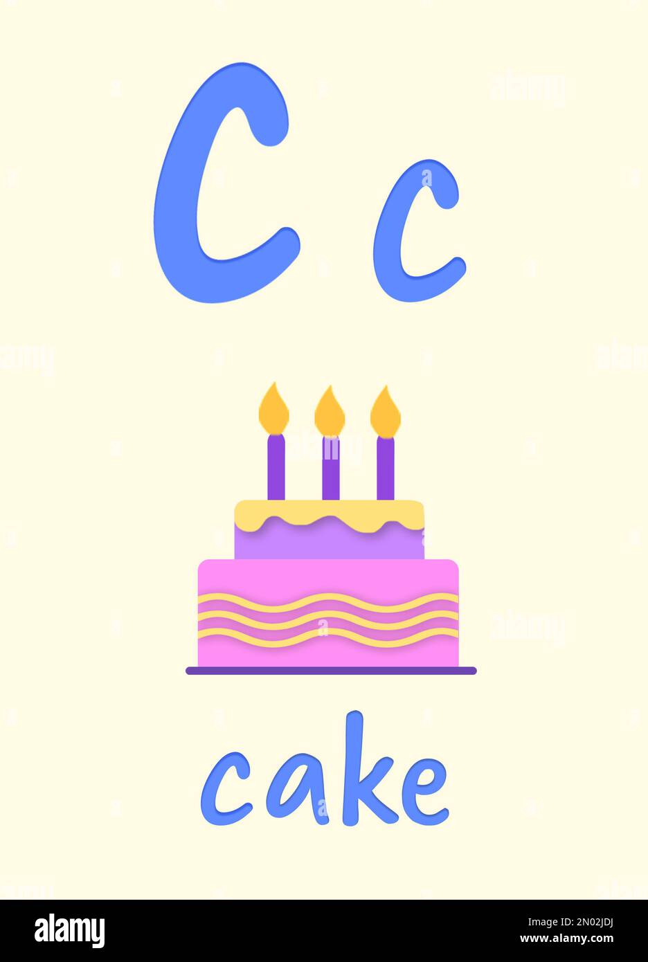 Learning English alphabet. Card with letter C and cake, illustration ...