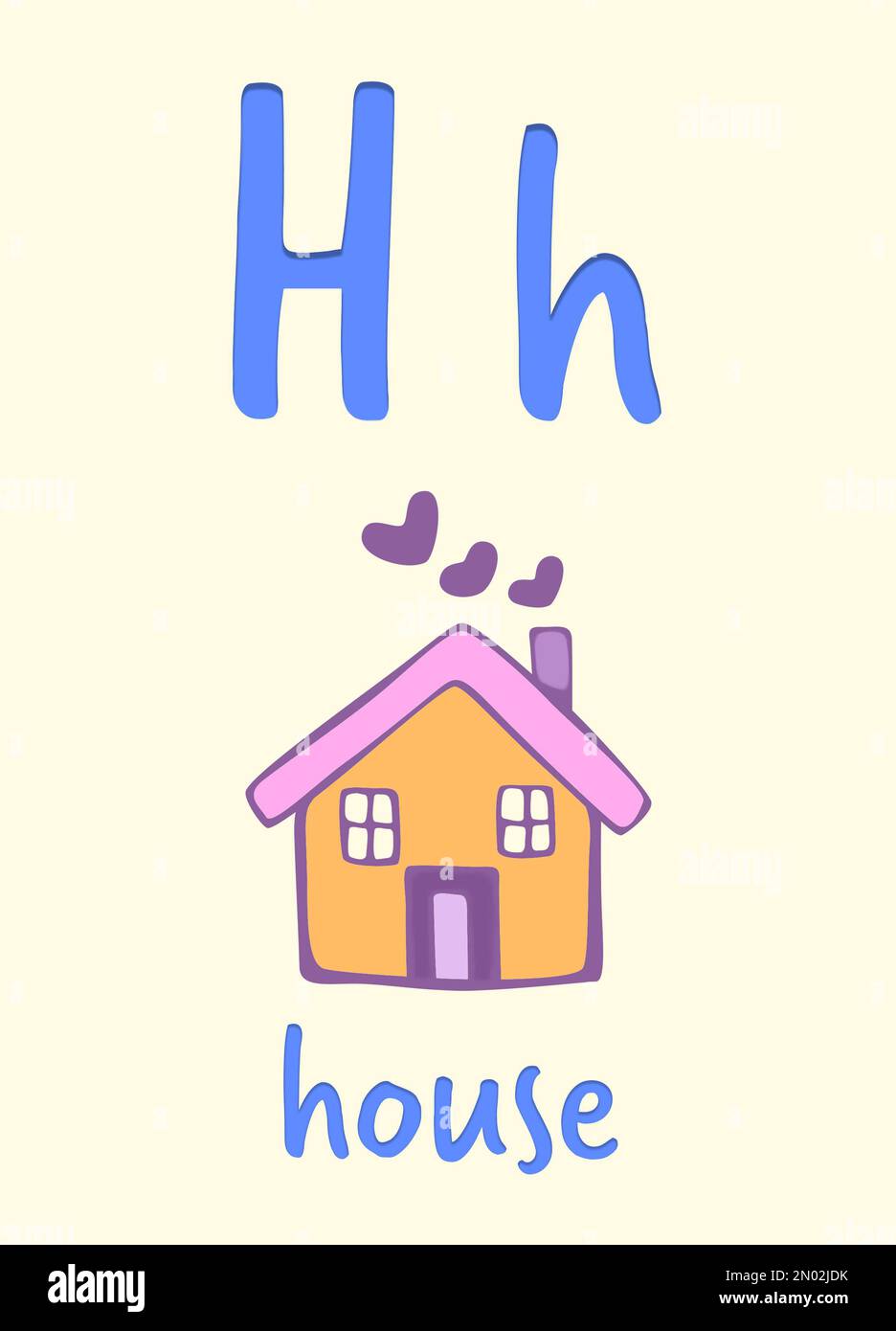 Learning English alphabet. Card with letter H and house, illustration ...