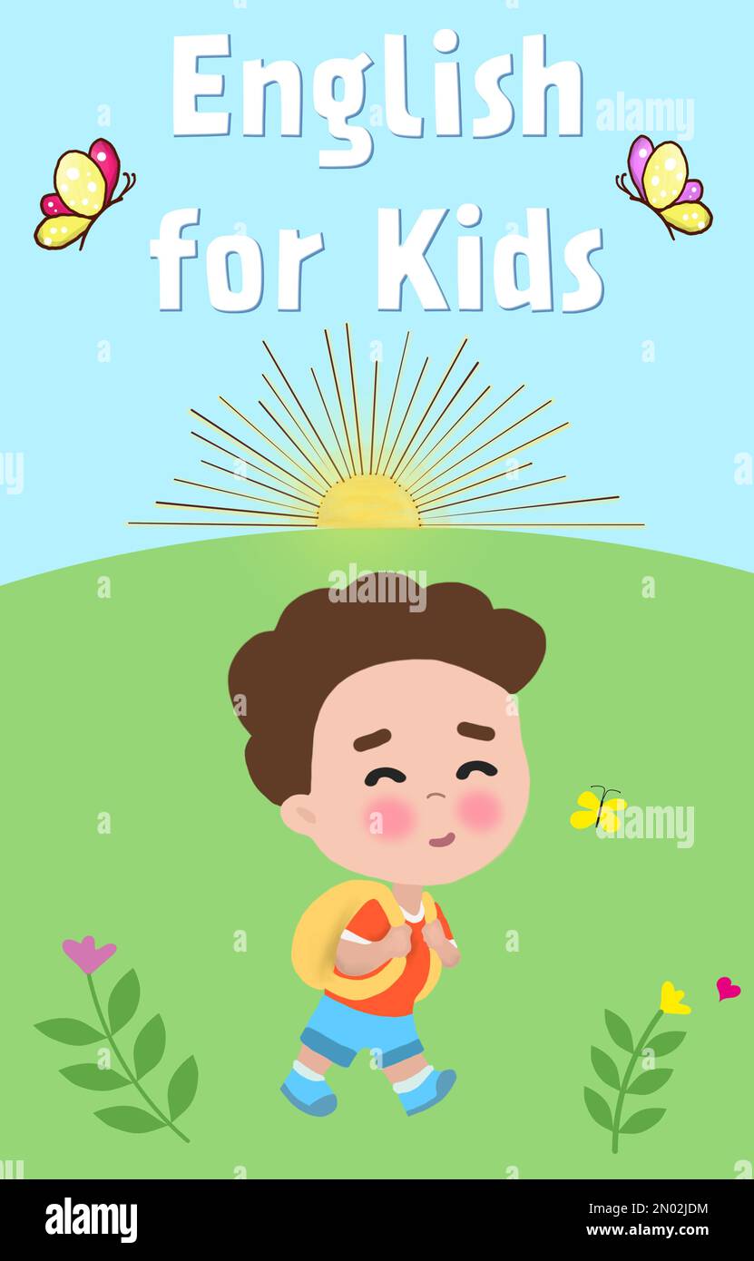 English for kids. Bright cover illustration, educational application ...