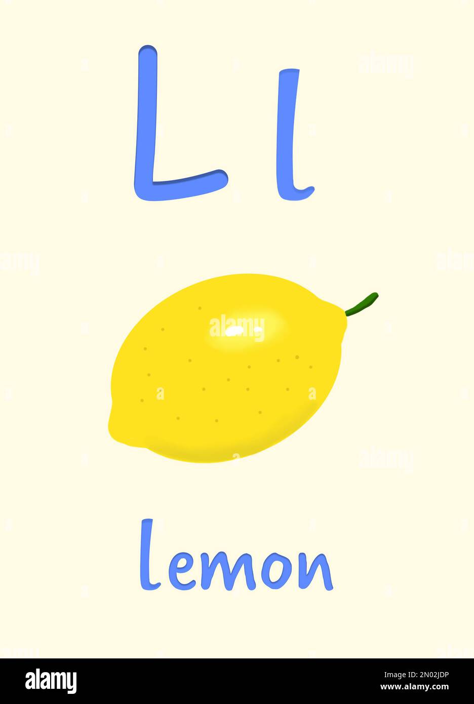 Learning English alphabet. Card with letter L and lemon, illustration ...