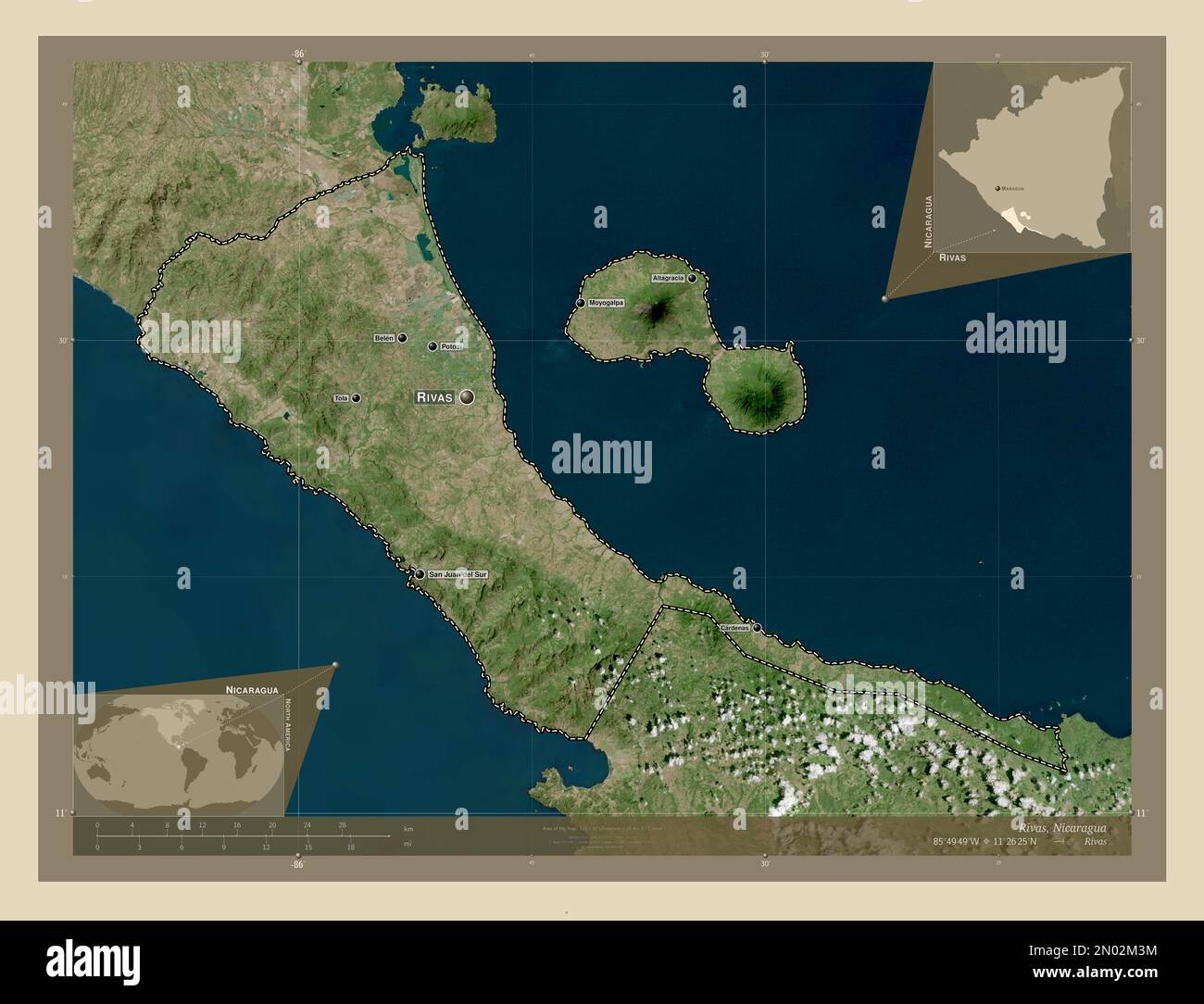 Rivas, department of Nicaragua. High resolution satellite map ...