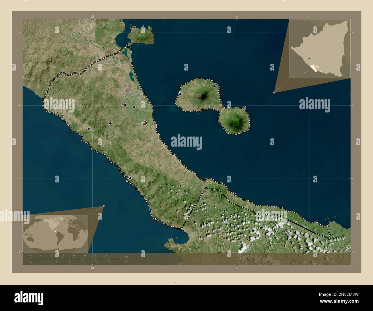 Rivas, department of Nicaragua. High resolution satellite map ...