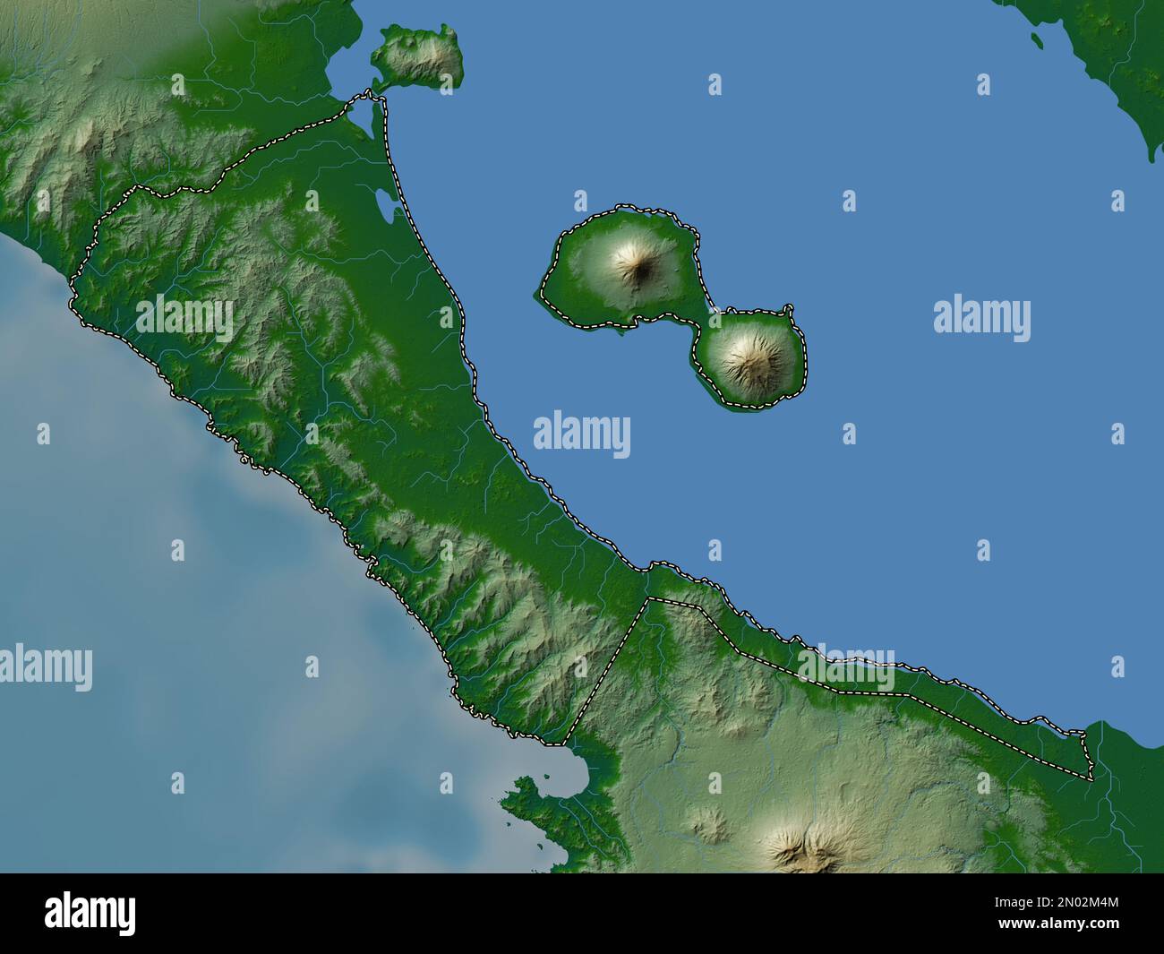 Rivas, department of Nicaragua. Colored elevation map with lakes and ...