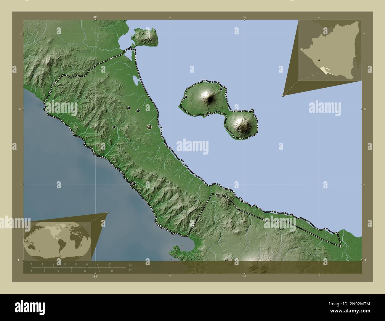 Rivas, department of Nicaragua. Elevation map colored in wiki style ...