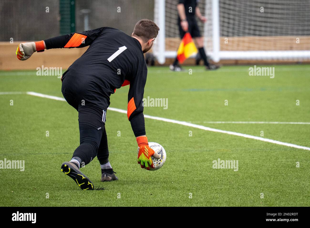 Leeds, UK. 4th February 2022. Amateur footballers playing football ...