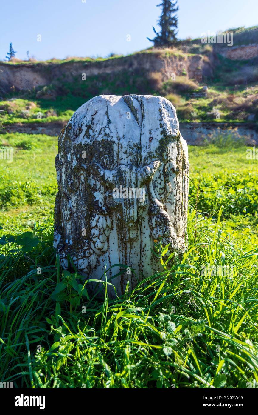 Pillar close up at Ancient Corinth Greece. Ancient Corinth was one of ...