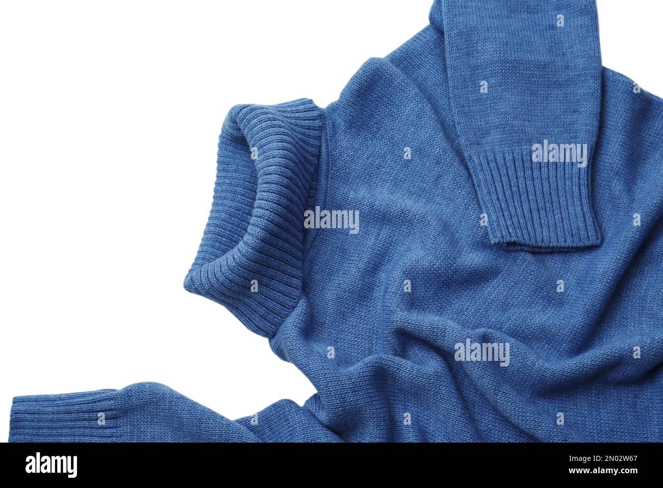 Blue turtleneck sweater on white background, closeup Stock Photo - Alamy