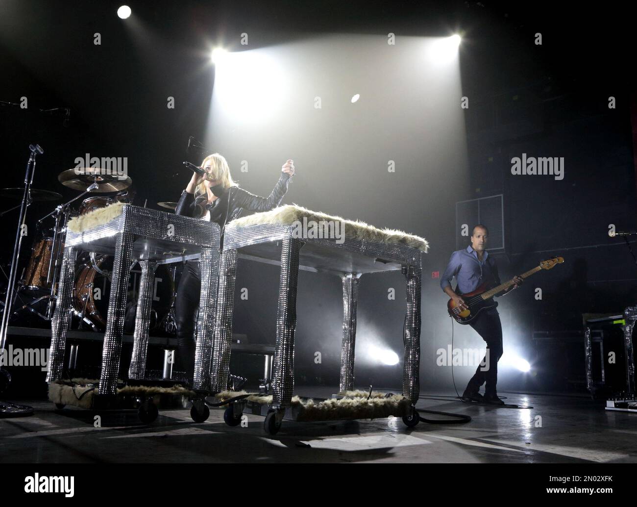 Emily Haines, left, and Joshua Winstead of the band Metric perform in ...