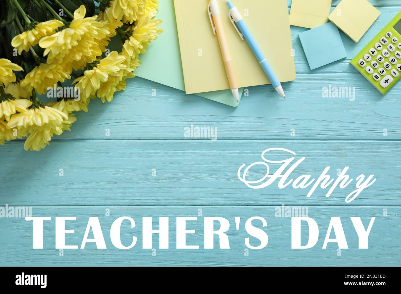 Teacher's day flat lay composition. Greeting card design Stock Photo ...