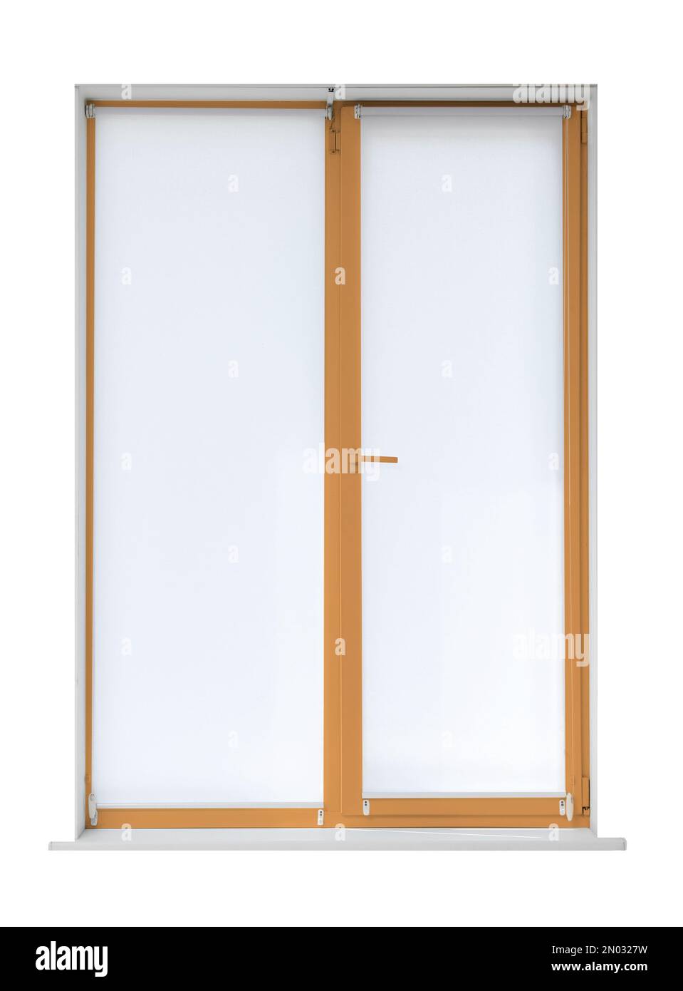 Modern plastic window with light brown frame on white background Stock ...